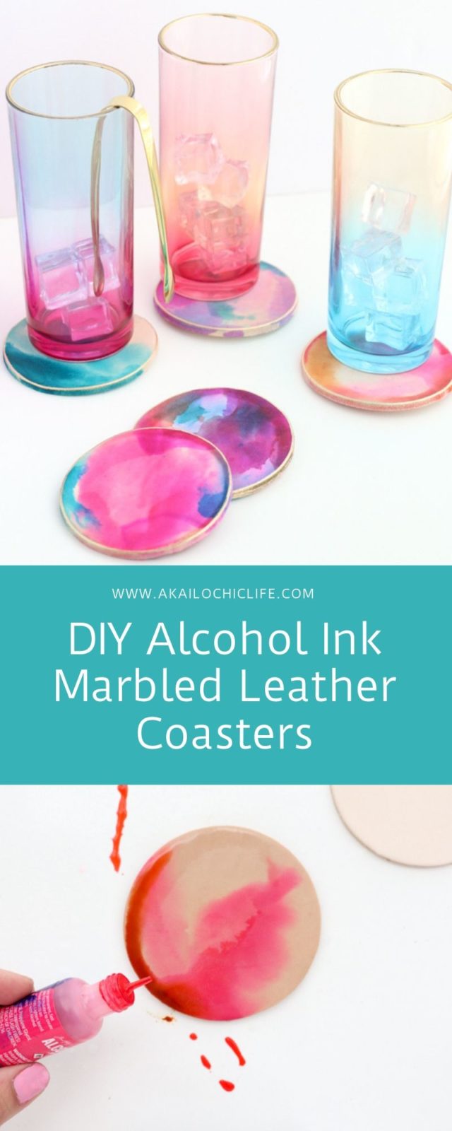 DIY Alcohol Ink Marbled Leather Coasters - A Kailo Chic Life