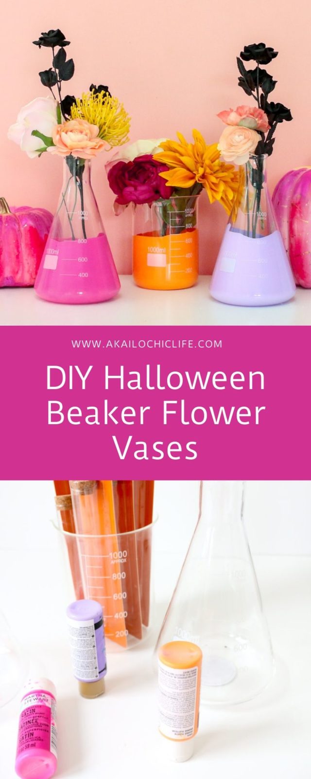 DIY Halloween Beaker Flower Vases - A Kailo Chic Life
